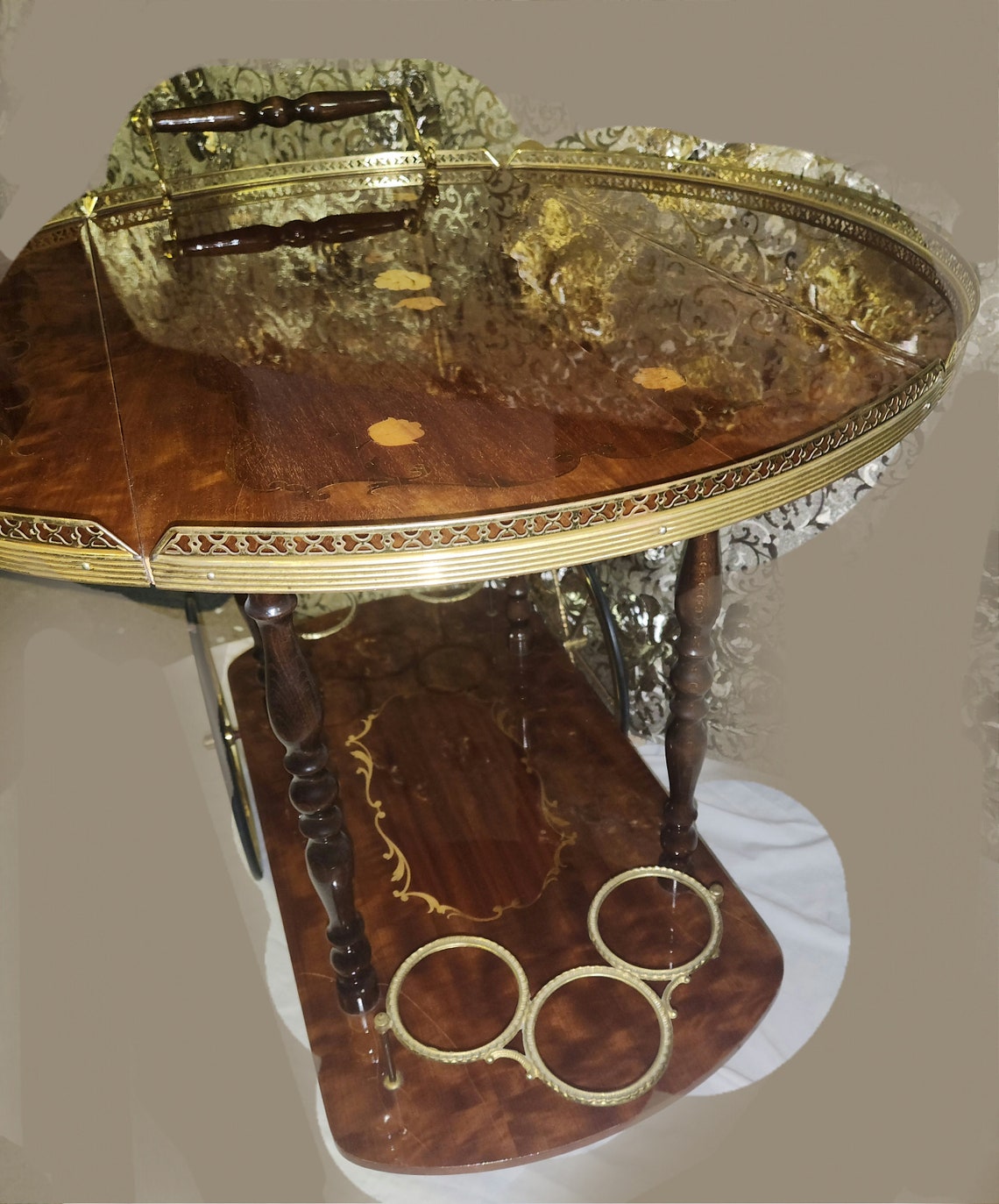 1950s Italian Dropleaf Brass and Walnut Tiered Bar/tea Cart - Etsy