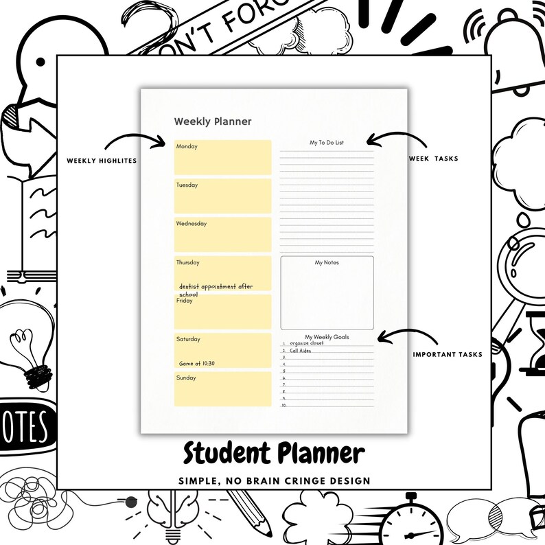 ADHD Planner for Students and Young Adults, ADHD Planner for School ...