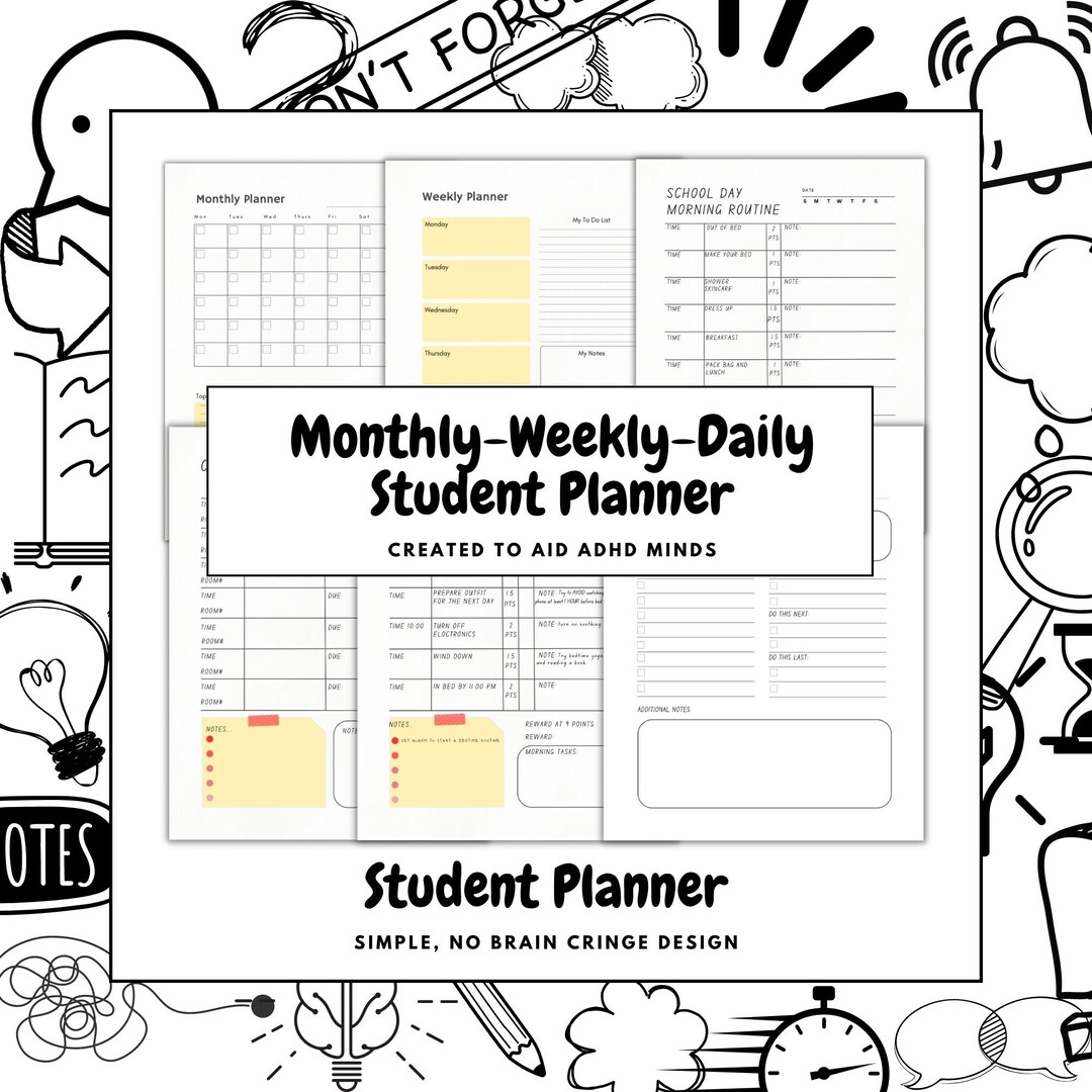 ADHD Planner for Students and Young Adults, ADHD Planner for School ...