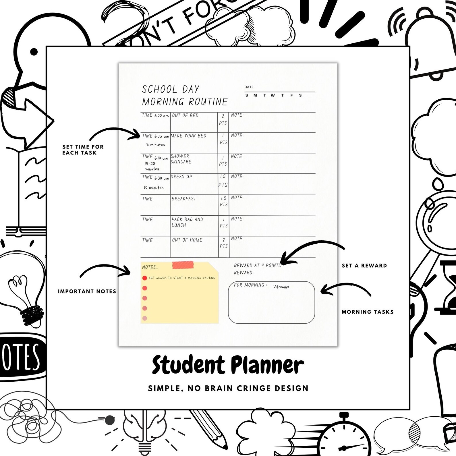 ADHD Planner for Students and Young Adults, ADHD Planner for School ...