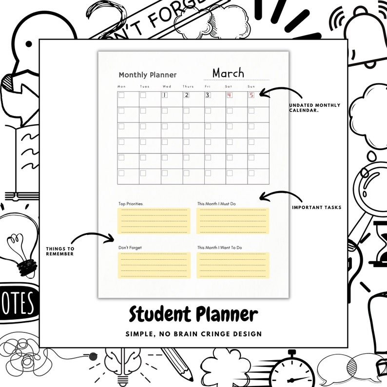 ADHD Planner for Students and Young Adults, ADHD Planner for School ...