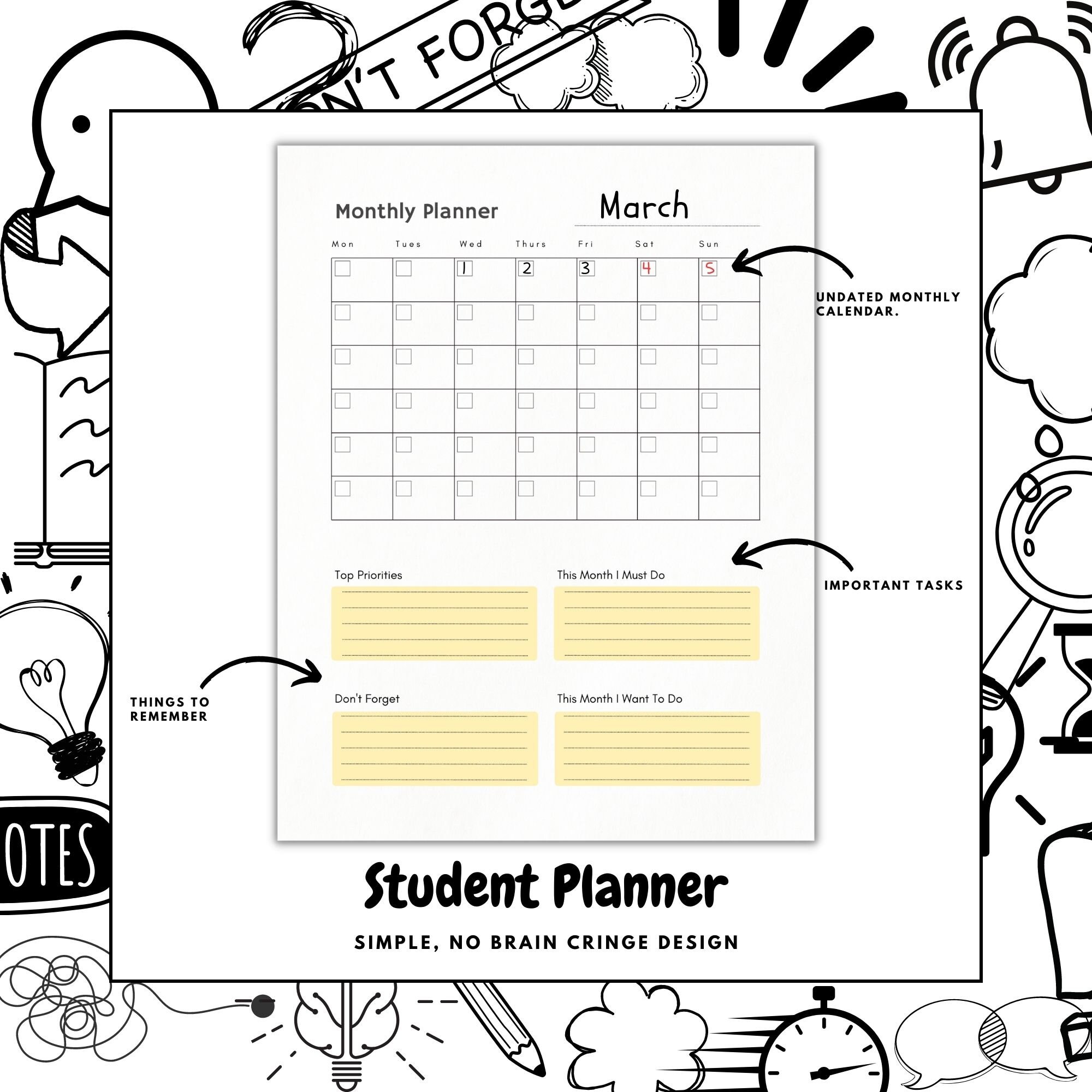 ADHD Planner for Students and Young Adults, ADHD Planner for School ...