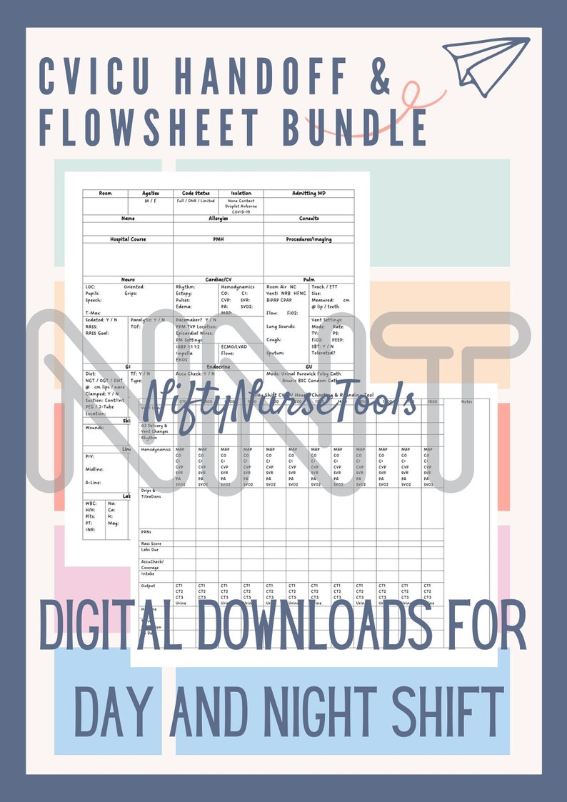 CVICU Handoff Report Sheet and Hourly Flowsheet Bundle for Nurses ...