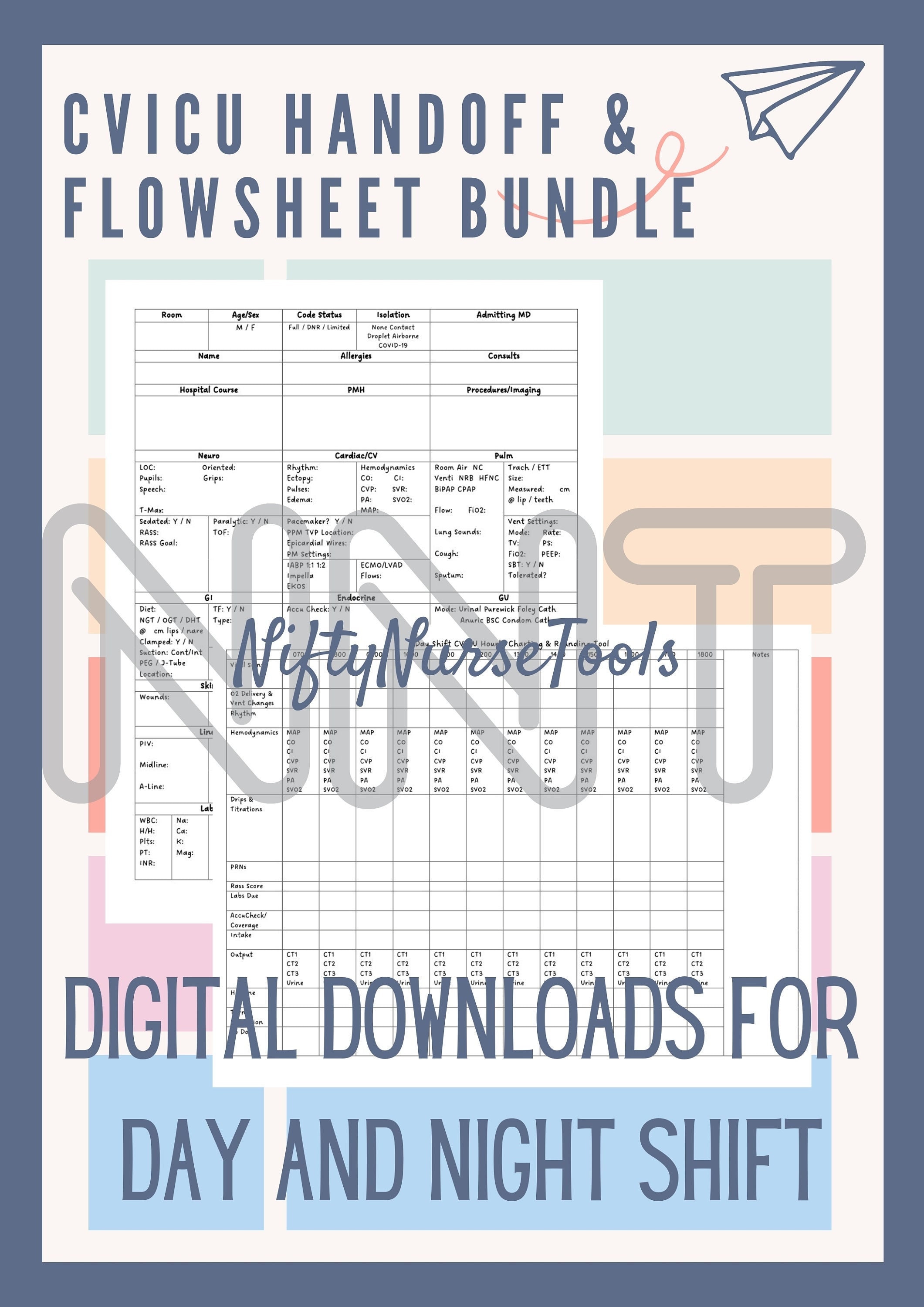 CVICU Handoff Report Sheet and Hourly Flowsheet Bundle for Nurses ...