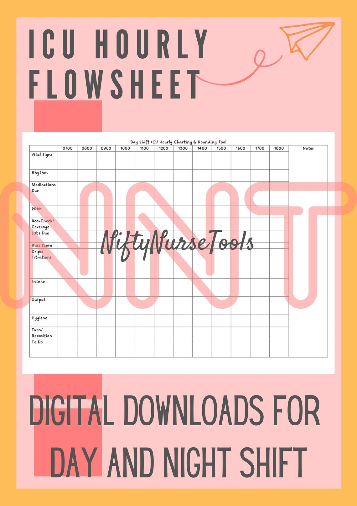 ICU Hourly Rounding and Charting Tool for Nurses - Digital Download - Etsy