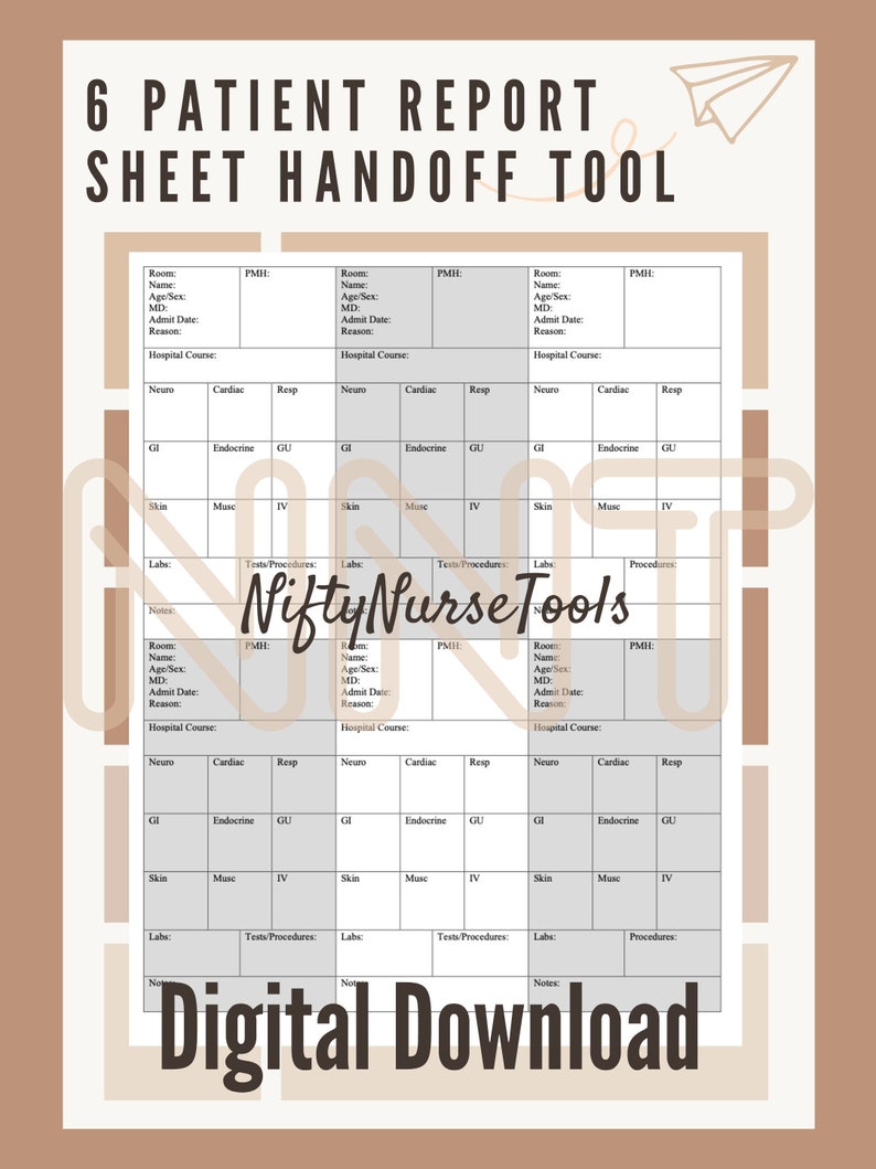 6 Patient Nursing Handoff Tool - Digital Download - Etsy