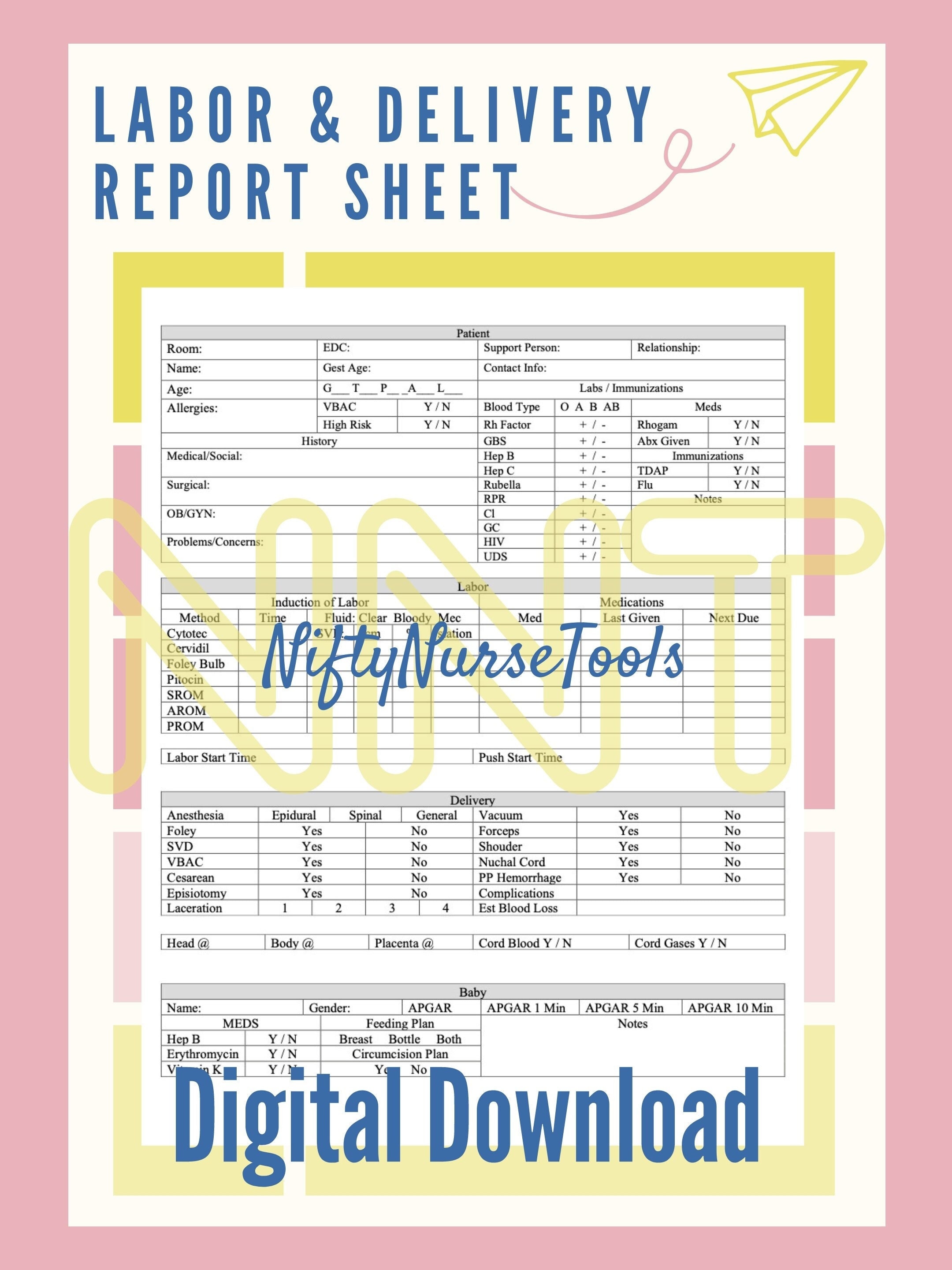 Labor and Delivery Handoff Report Sheet - Digital Download - Etsy