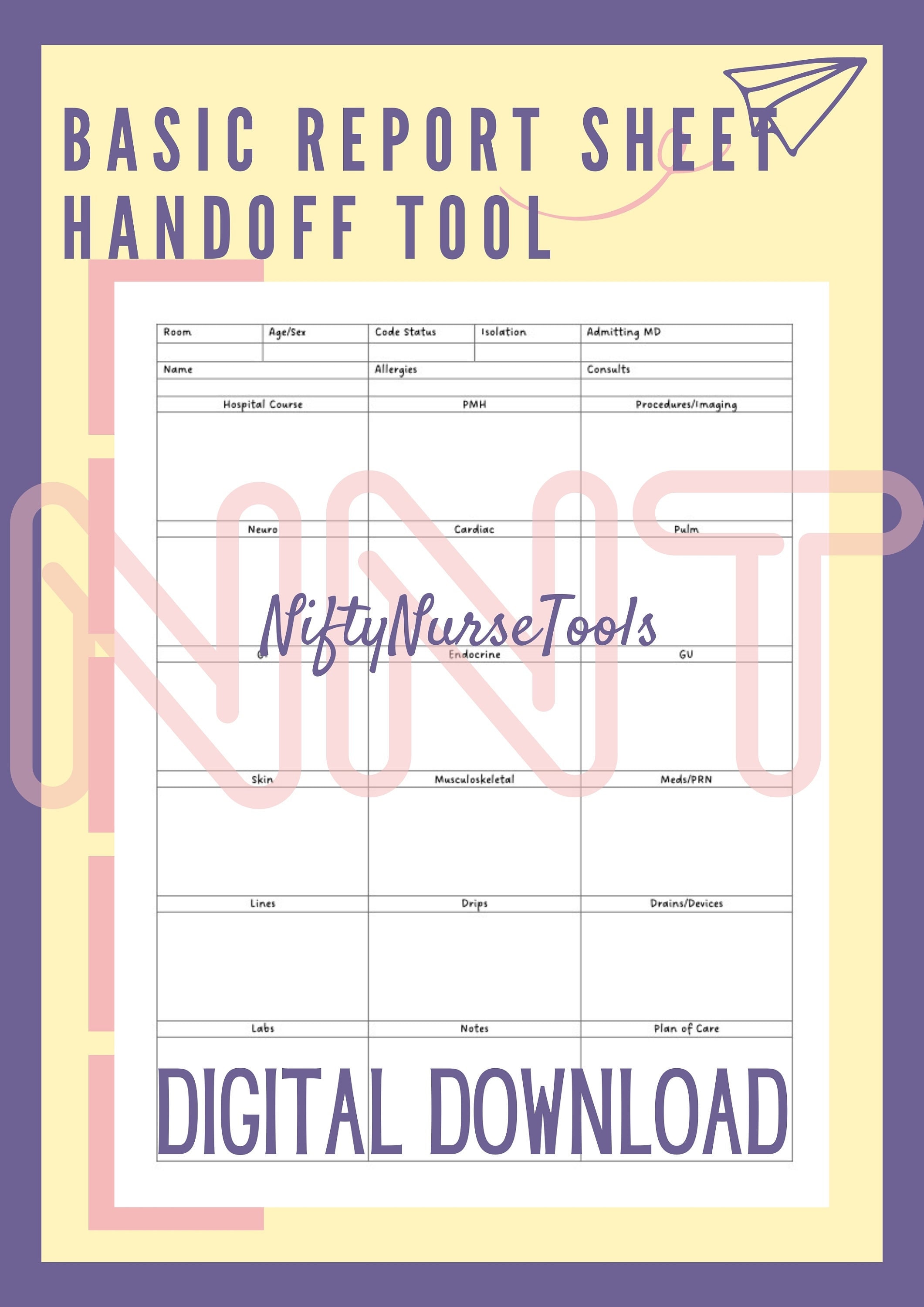 Basic Handoff Report Sheet for Nurses - Digital Download - Etsy