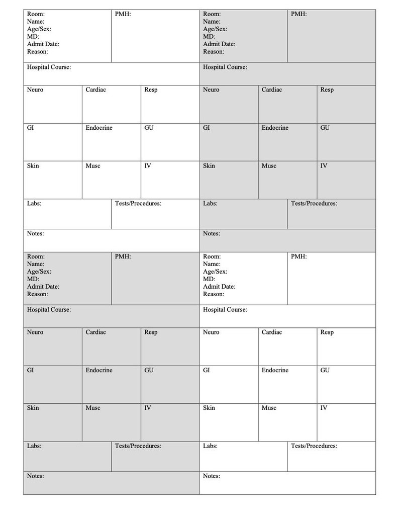 4 - 8 Patient Report Sheet Handoff Tool for Nurses - Digital Download ...