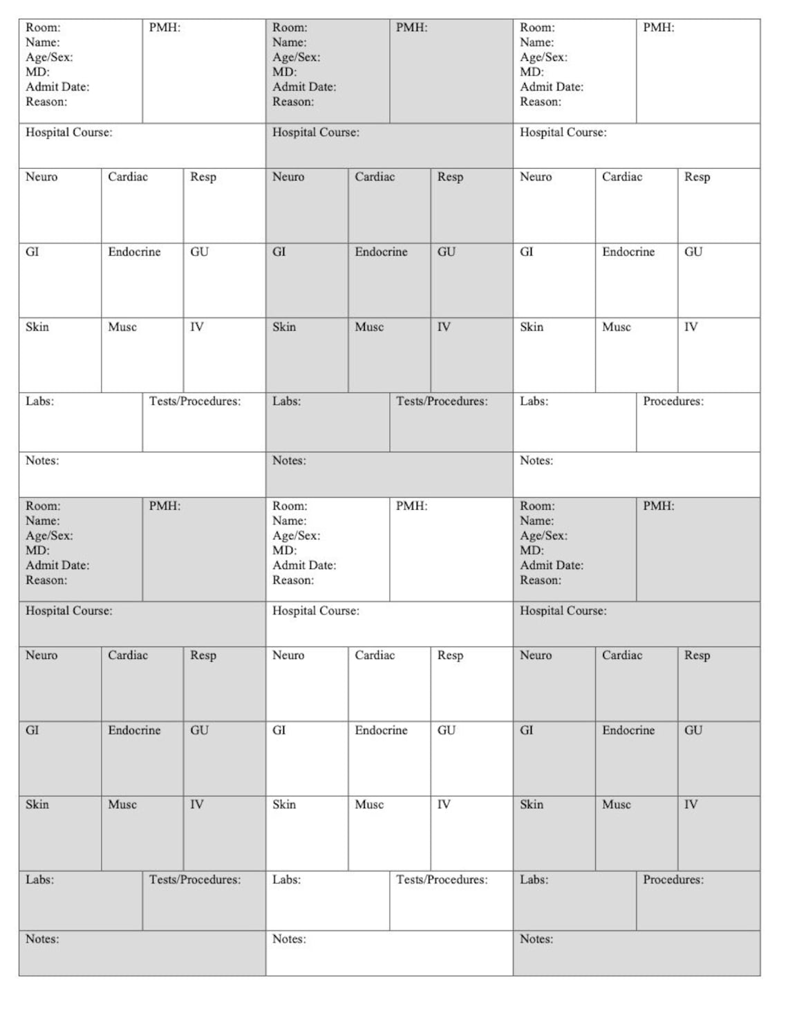 6 Patient Nursing Handoff Tool - Digital Download - Etsy