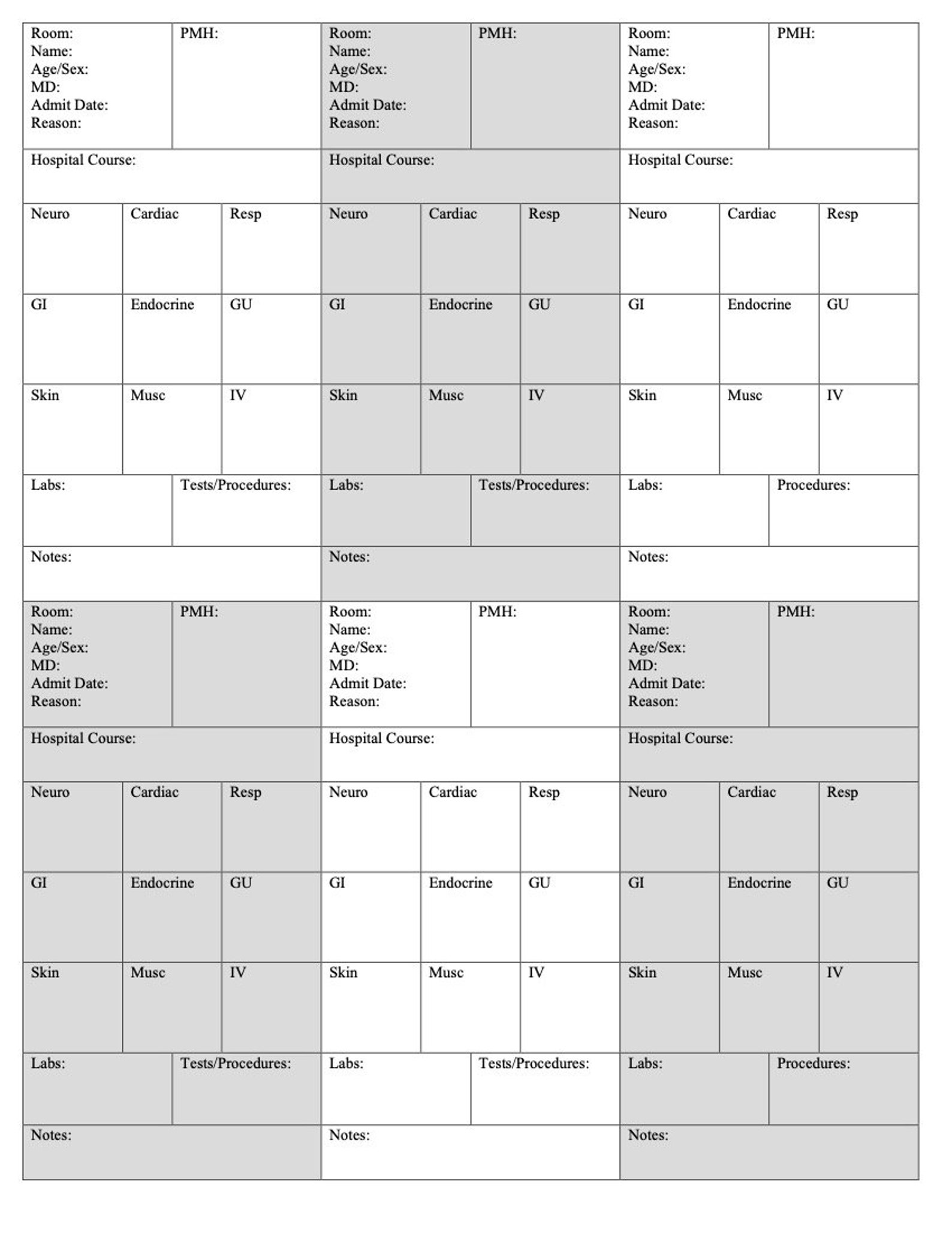 6 Patient Nursing Handoff Tool - Digital Download - Etsy