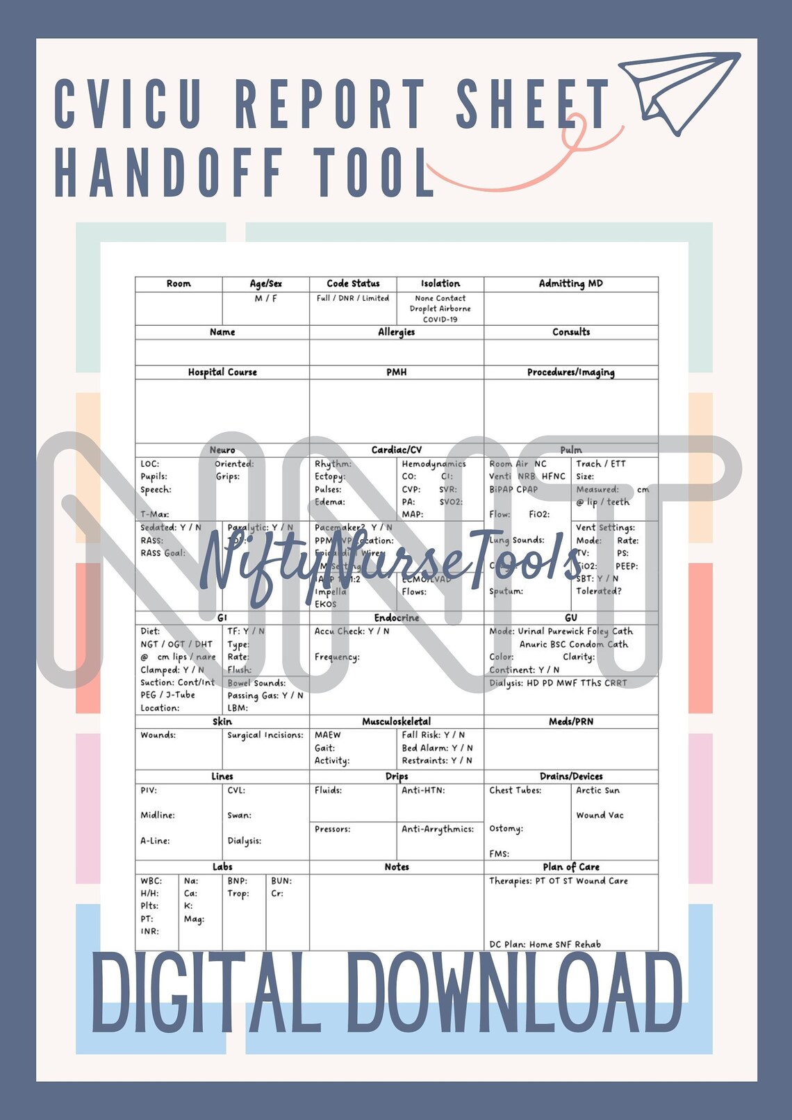CVICU Handoff Report Sheet Tool for Nurses - Digital Download - Etsy