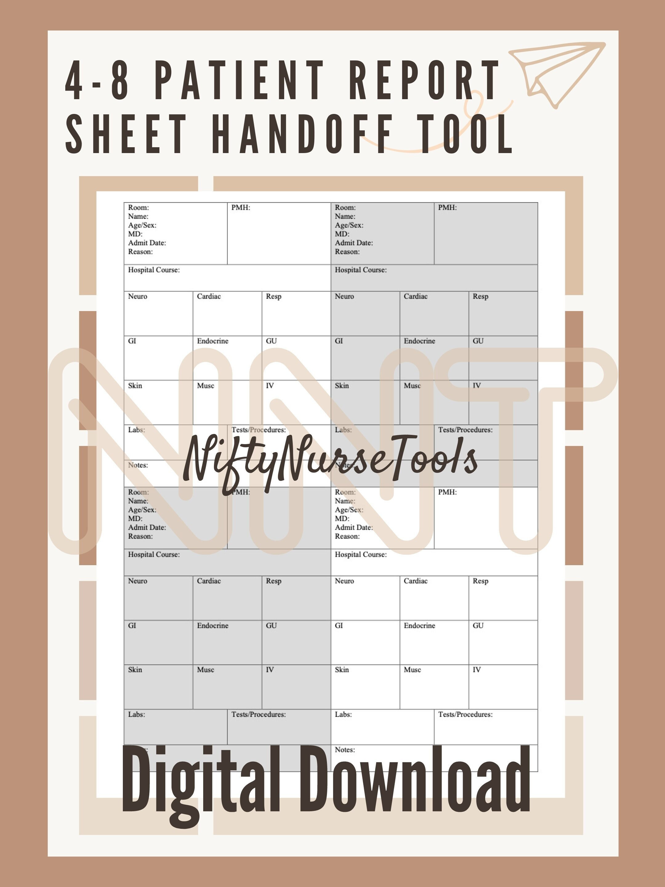 4 - 8 Patient Report Sheet Handoff Tool for Nurses - Digital Download ...