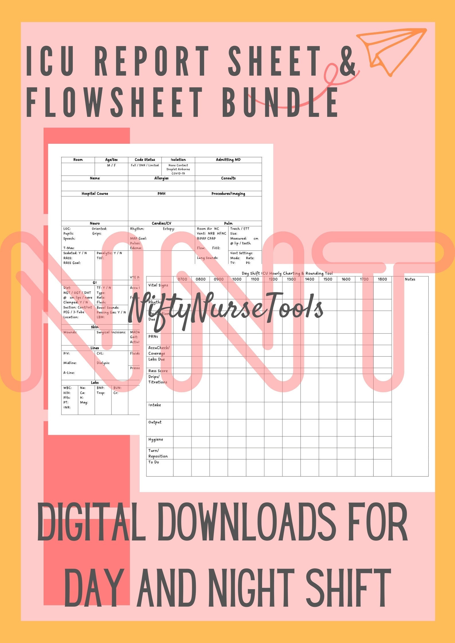 ICU Handoff Report Sheet and Flowsheet Bundle for Nurses - Digital ...