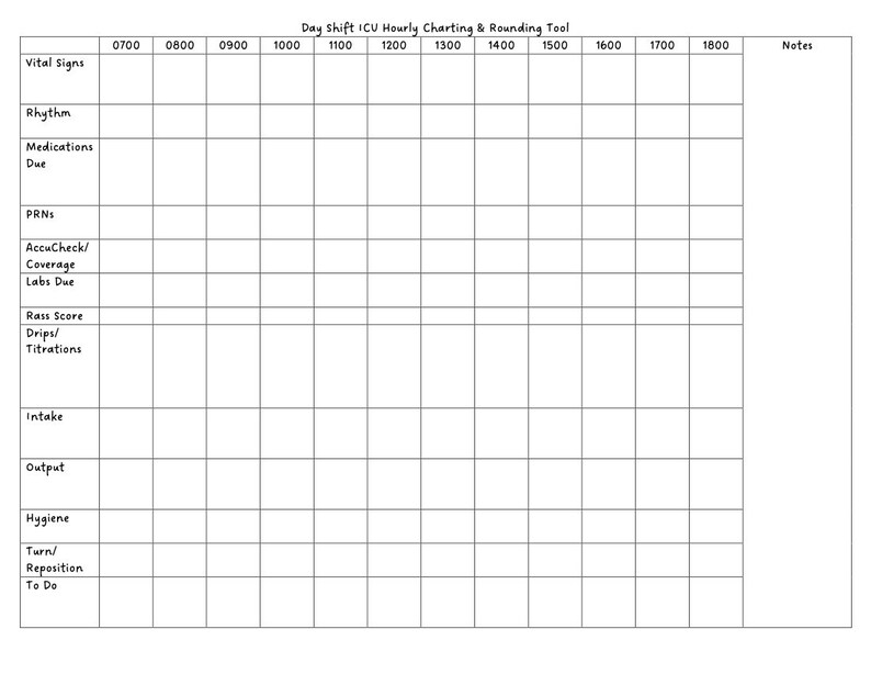 ICU Hourly Rounding and Charting Tool for Nurses - Digital Download - Etsy