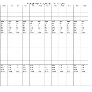 CVICU Hourly Rounding Tool Flowsheet - Digital Download - Etsy