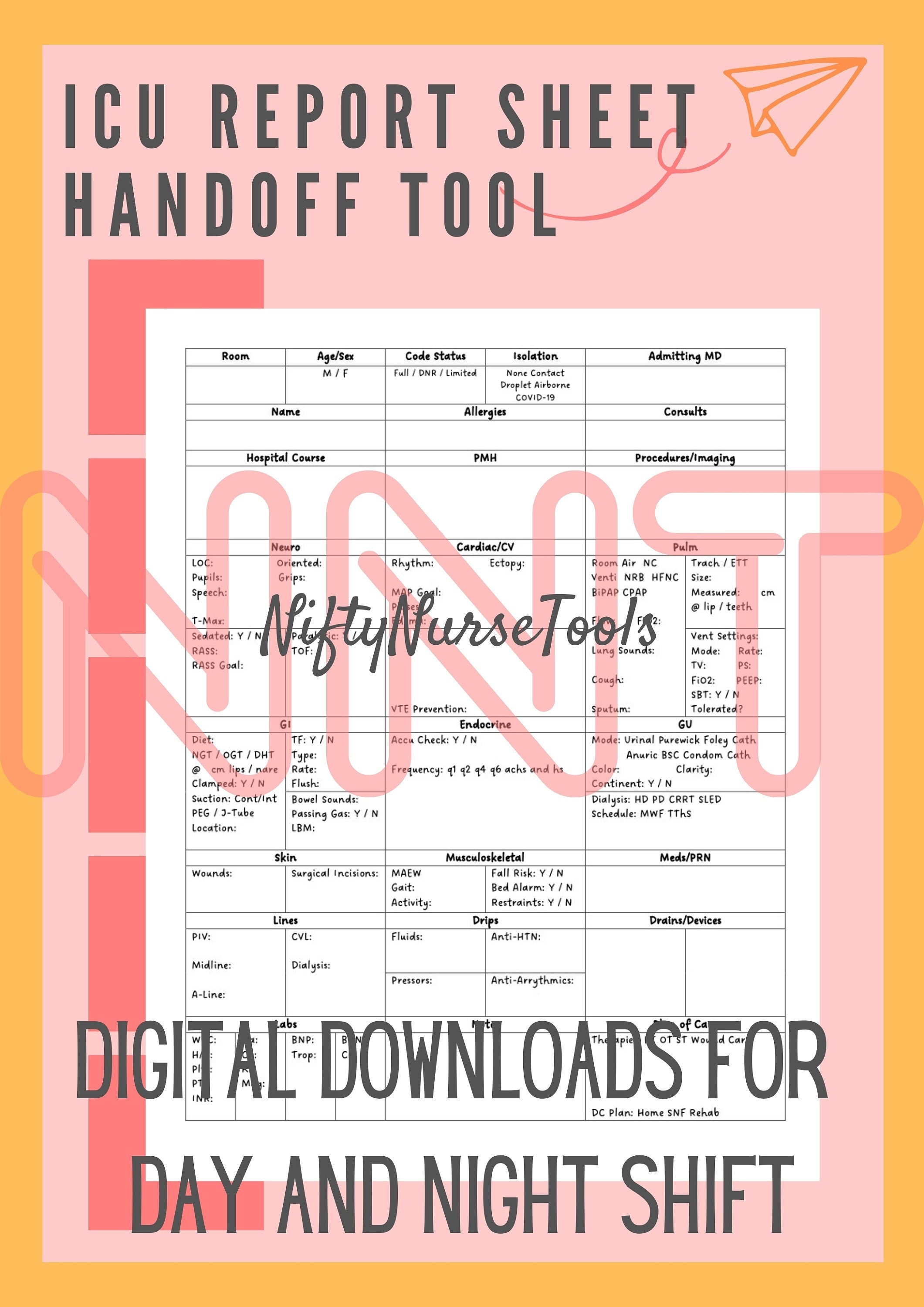 ICU Handoff Report Sheet Tool for Nurses - Digital Download - Etsy
