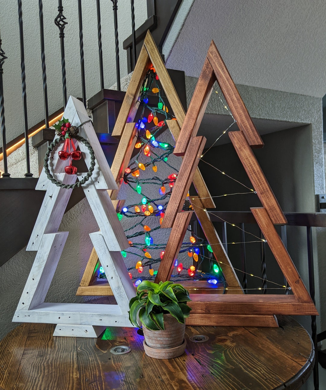 Premium Large Wooden Porch or Tabletop Christmas Tree With Indoor ...