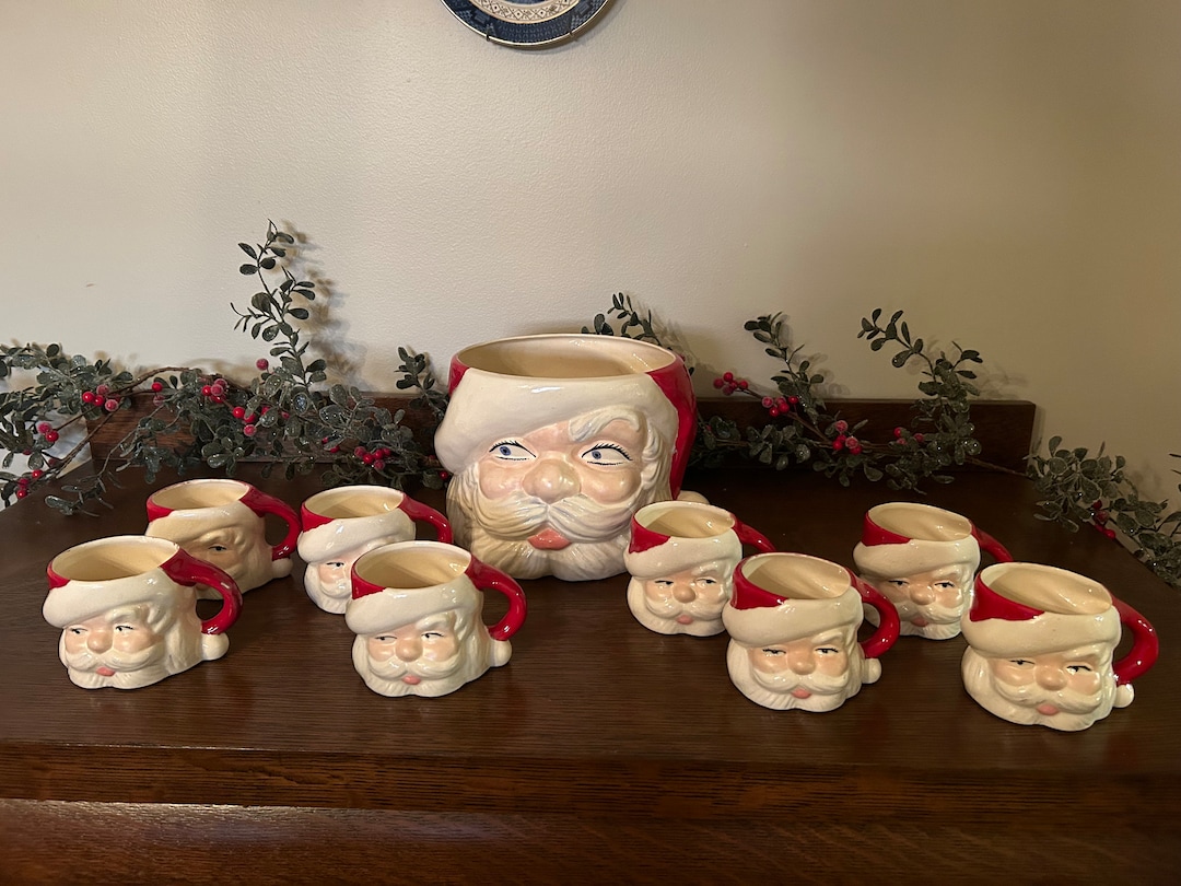 Vintage Santa Face Punch Bowl & Mug Set - Etsy