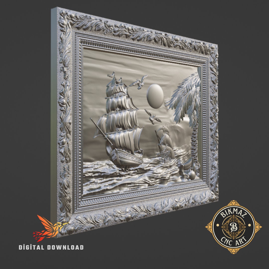 Digital File,ship Landscape Bas-relief Cnc 3d Model - Etsy
