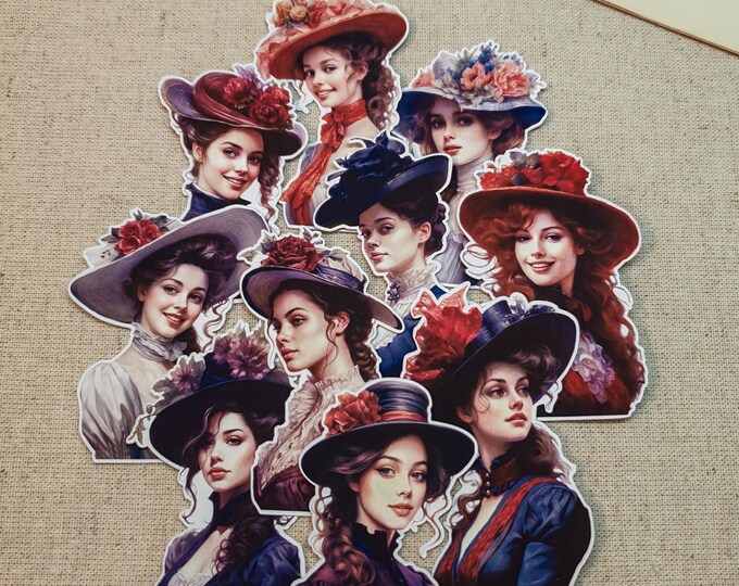 6 X 1880's Hat Ladies Vintage Reprint. Die Cut Paper Stickers/ Not ...