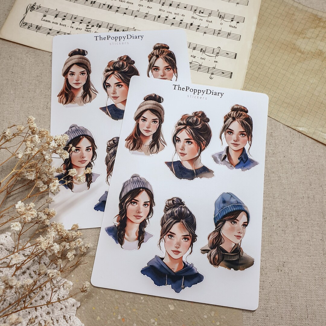 Stickers Sheet Girl Portraits I Girl Stickers I Decorative Stickers ...