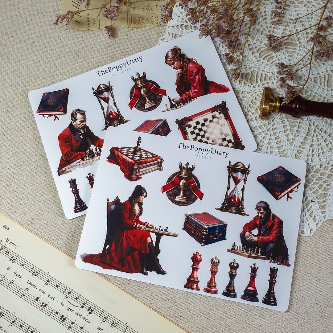 Stickers Sheet Vintage Chess Stickers Elegant I Chess Pieces I ...