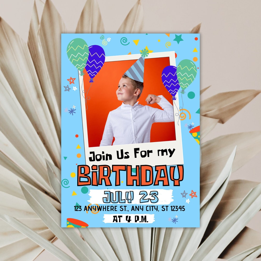 Editable Custom Photo Birthday Invitation Printable Colorful Balloons ...