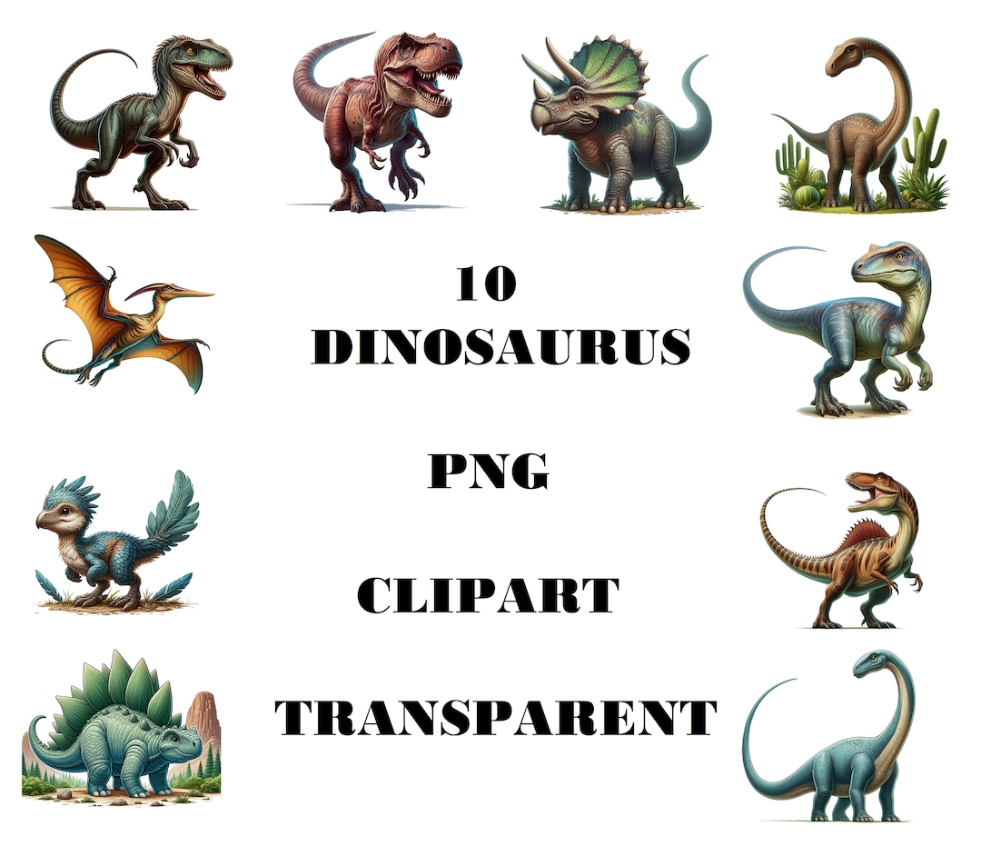 10 Dinosaurs Clipart Digital Product PNG Graphics High-quality Images ...