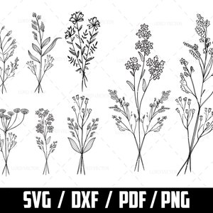 8 Wildflowers SVG Bundle, Boho Flowers PNG Hand Drawn, Minimalist ...