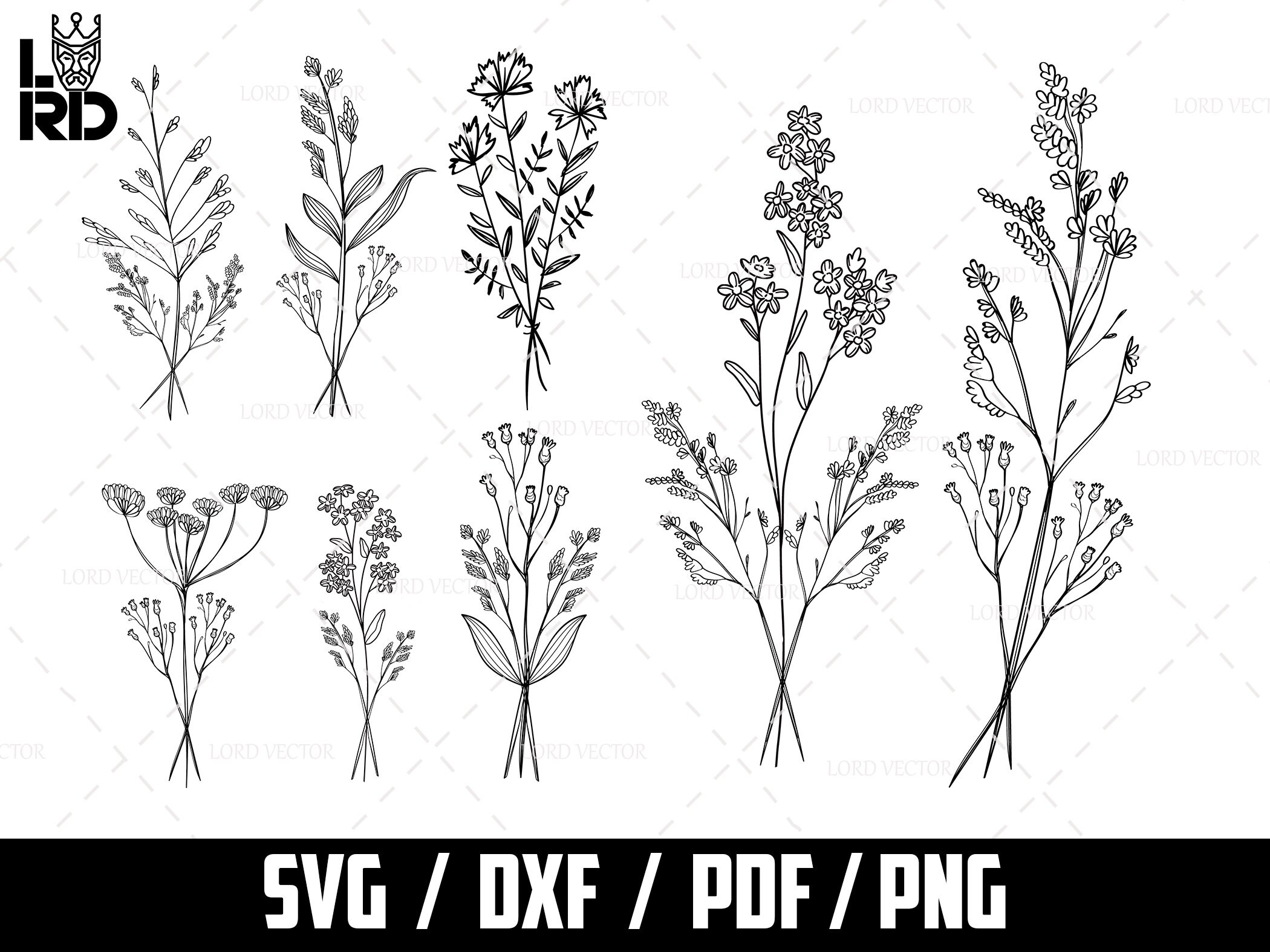 8 Wildflowers SVG Bundle, Boho Flowers PNG Hand Drawn, Minimalist ...