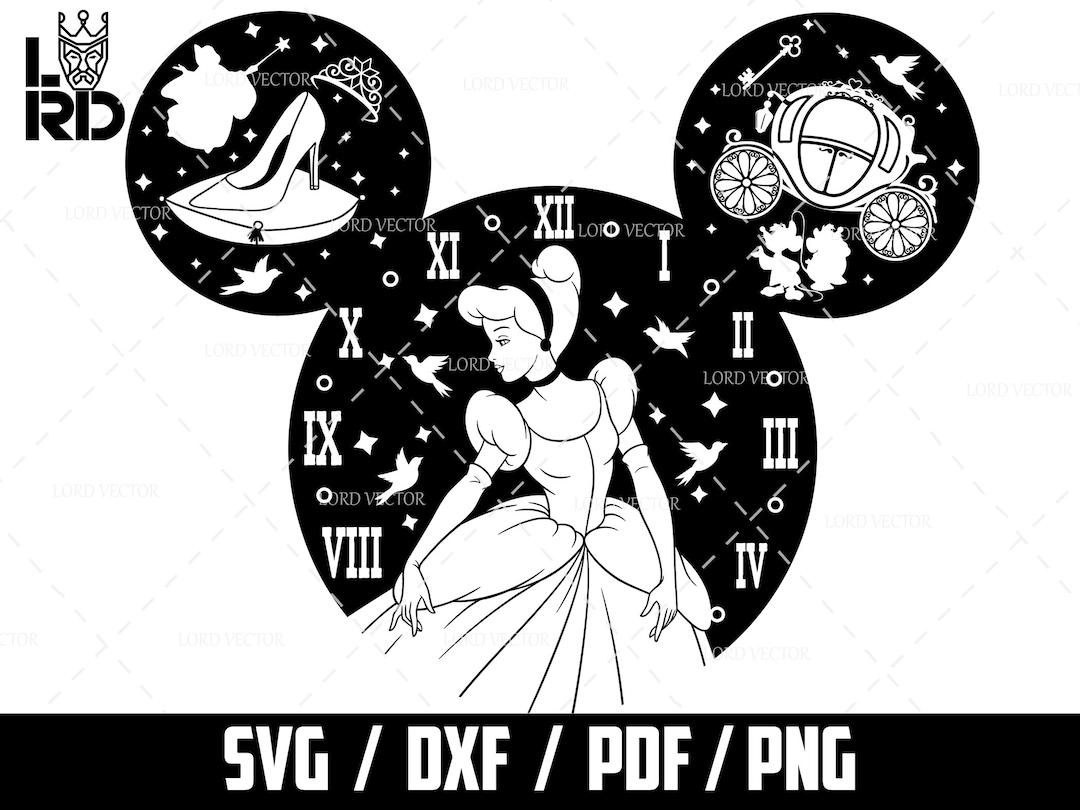Cartoon Princess Cinderella SVG: Mouse Ears Design, Cricut Cut File ...