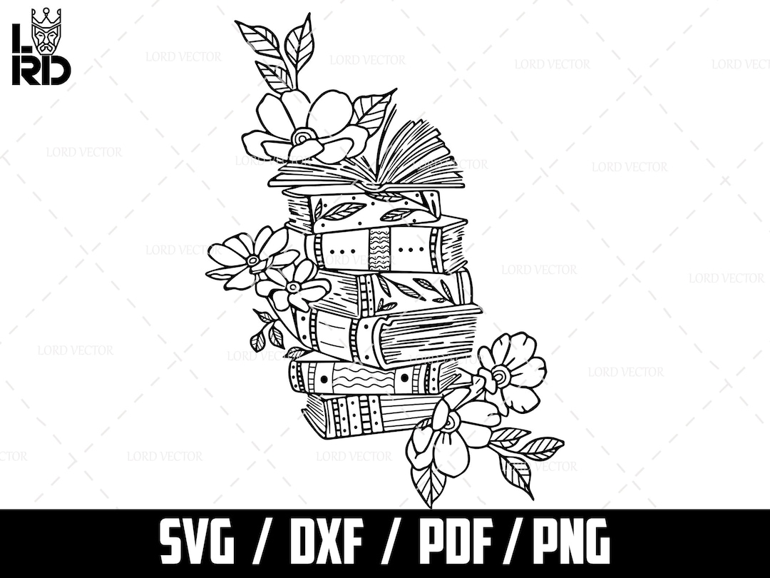 Floral Books Svg, Books With Flowers Svg, Flowers Growing Out of A Book ...