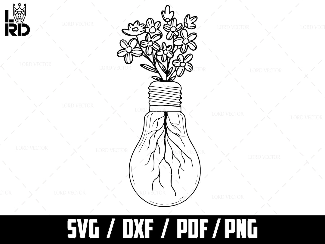 Floral Lightbulb SVG, Flower Light Vector, Lightbulb Silhouette, Bulb ...