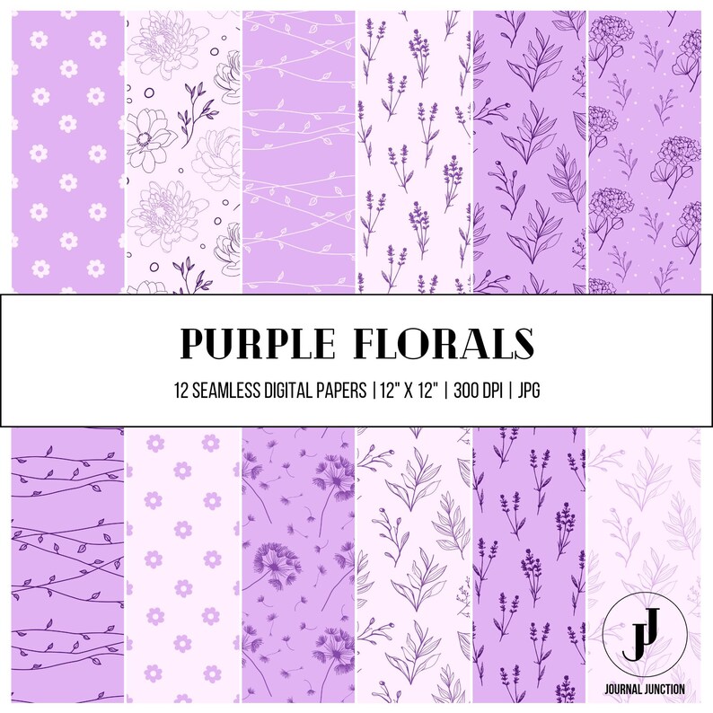 12 Purple Florals Digital Paper: Seamless, Printable, Free for Personal ...