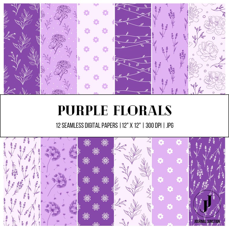 12 Purple Florals Digital Paper: Seamless, Printable, Free for Personal ...