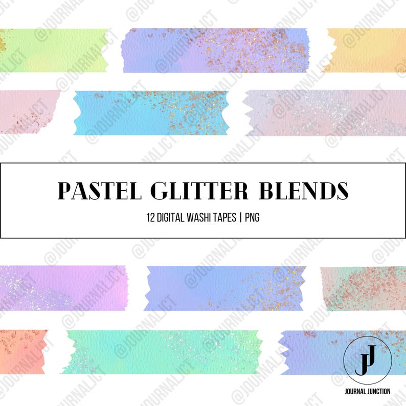 12 Pastel Glitter Blends Digital Washi Tape Clip Art: Goodnotes ...