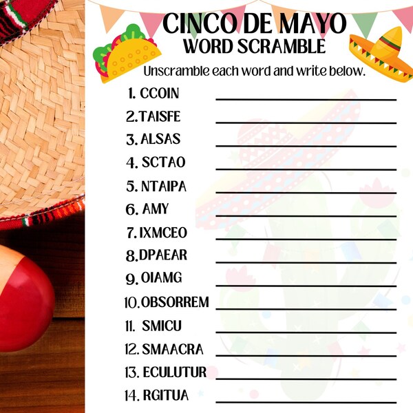 Cinco De Mayo Word Scramble, Activity Worksheet, Fun, Games, School ...