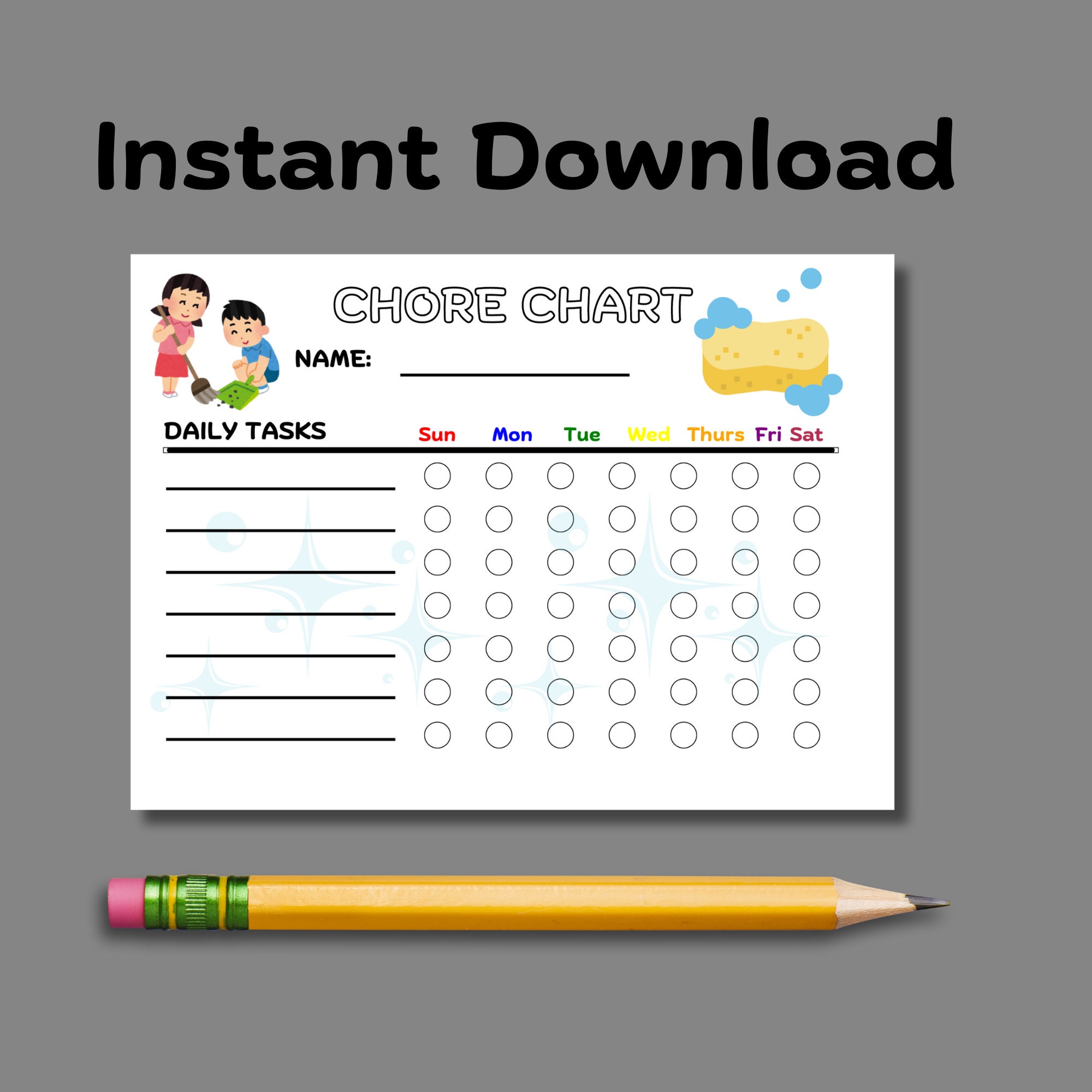 Daily Blank Chore Chart I Instant Download I Chores Kids Adults I ...