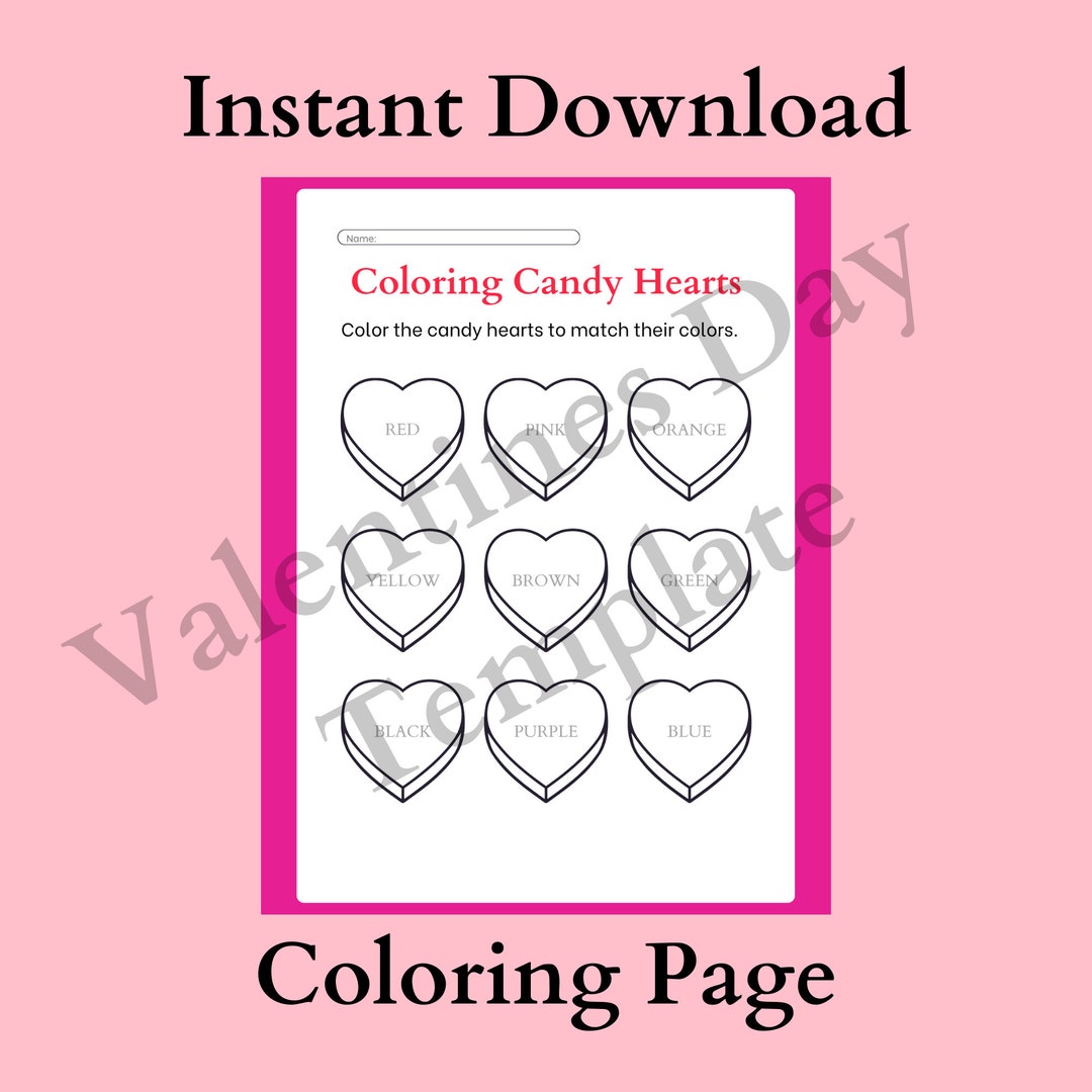 Valentine's Day Candy Hearts Coloring Printable School Teacher Template ...