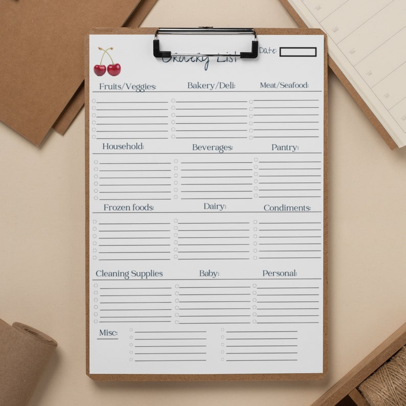 Printable Grocery Shopping List Instant Download Household Reminder ...