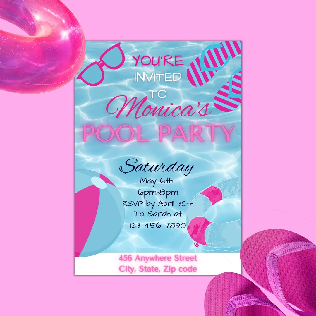 Pool Party Invitation Party Invite Celebration Printable Template ...