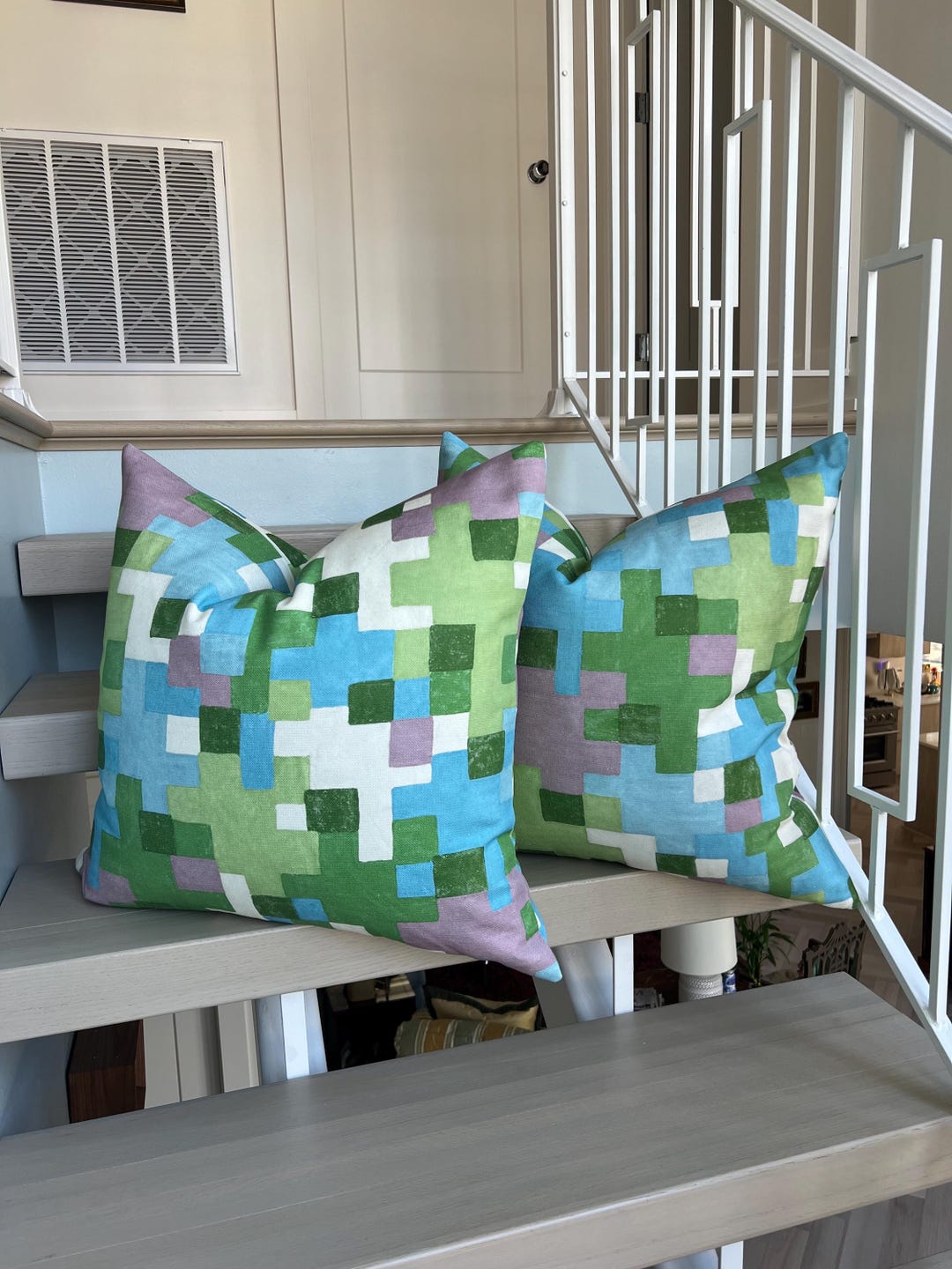 Thibaut Pixel Pillow Cover in Lavender and Green Colorway (25”x25”) - Etsy