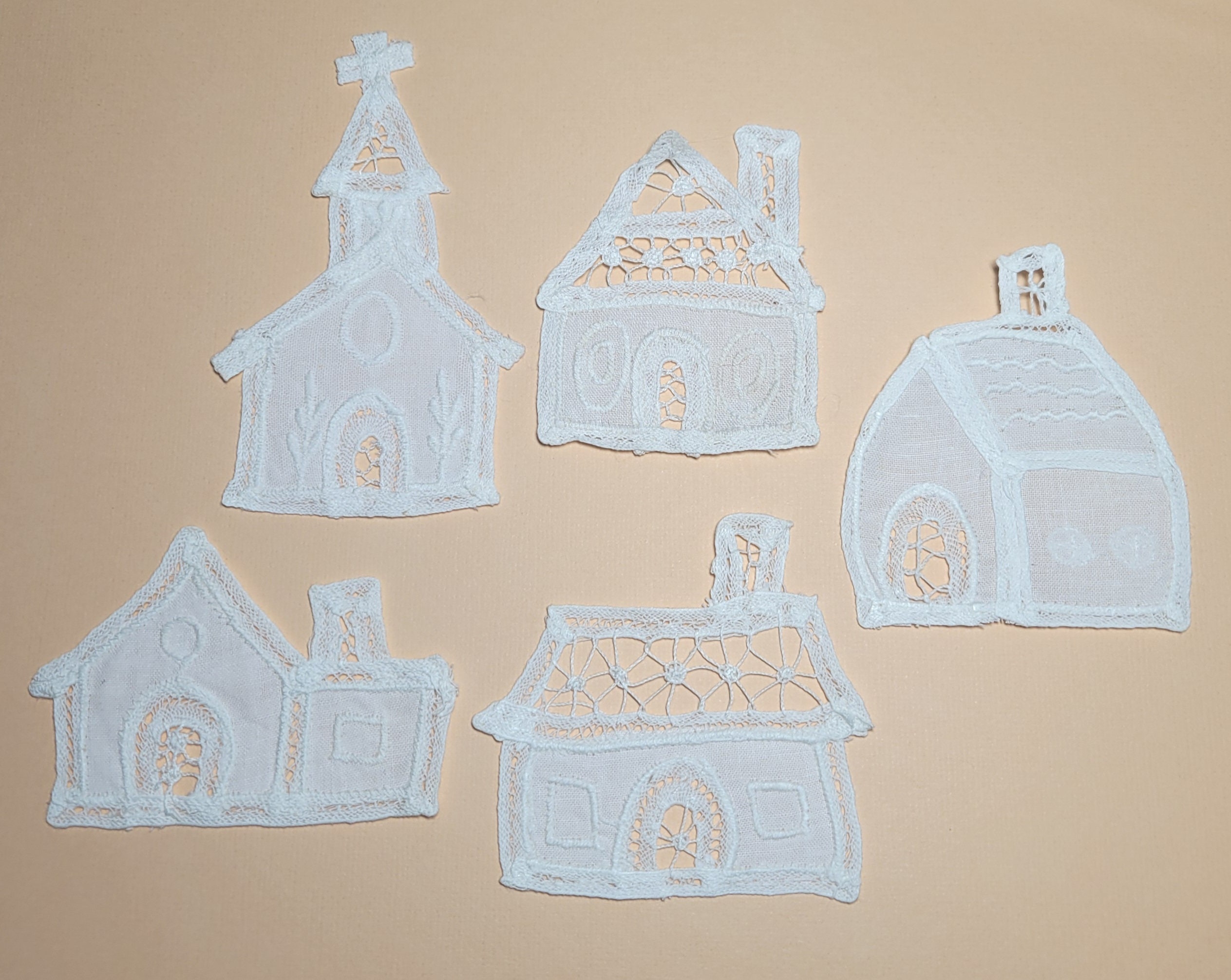 Battenburg Lace Village House Appliques White Primitive Style Lace ...