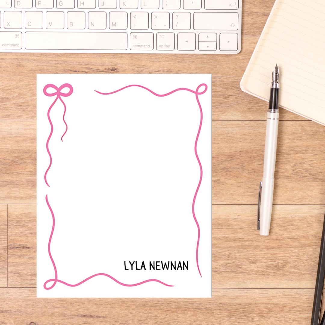 Pink Coquette Personalized Notepad, Stylish Custom Bow Stationery ...
