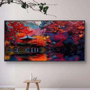 Japanese Garden Landscape Painting, Hand-painted Autumn Scene Wall Art ...