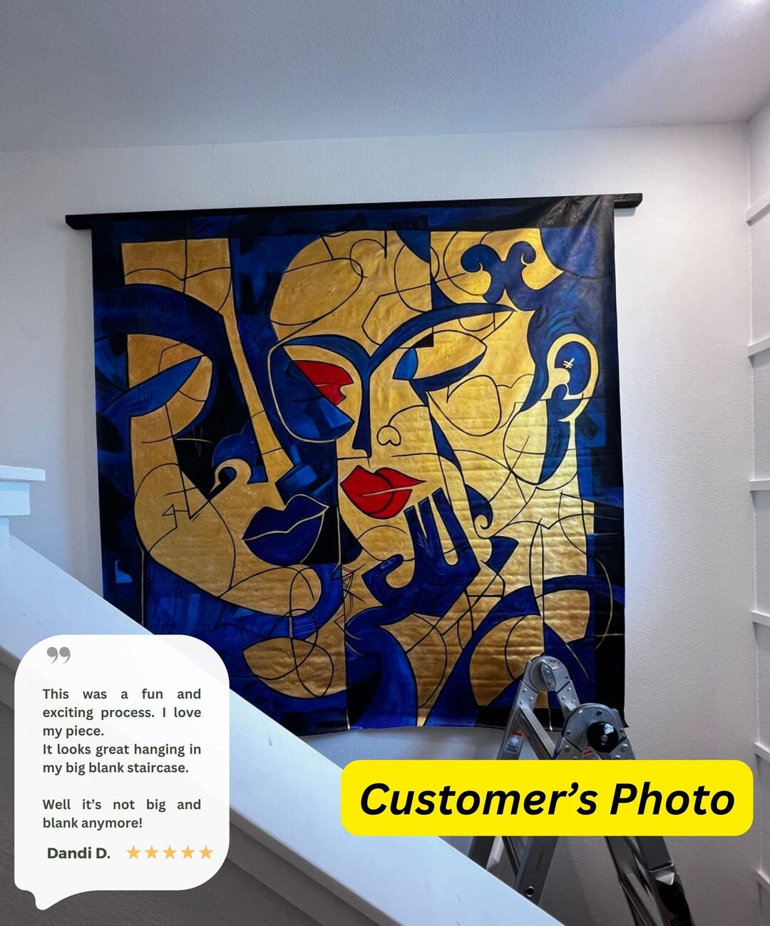 Large Abstract Couple Oil Painting: Sapphire Intrigue, Modern Wall Art ...