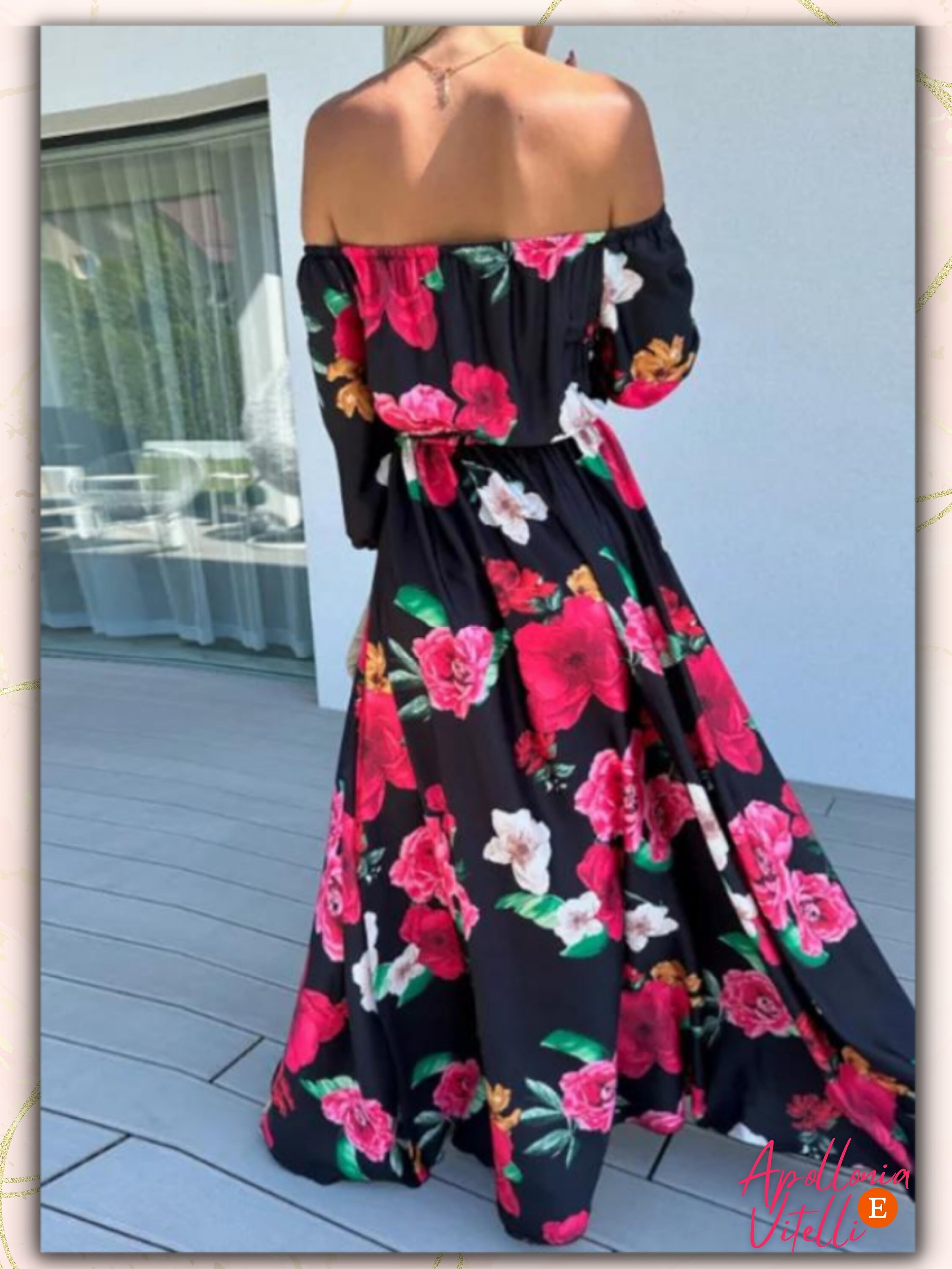 Mediterranean Summer Dress off Shoulder 3/4 Sleeve Waist Wrap Long ...