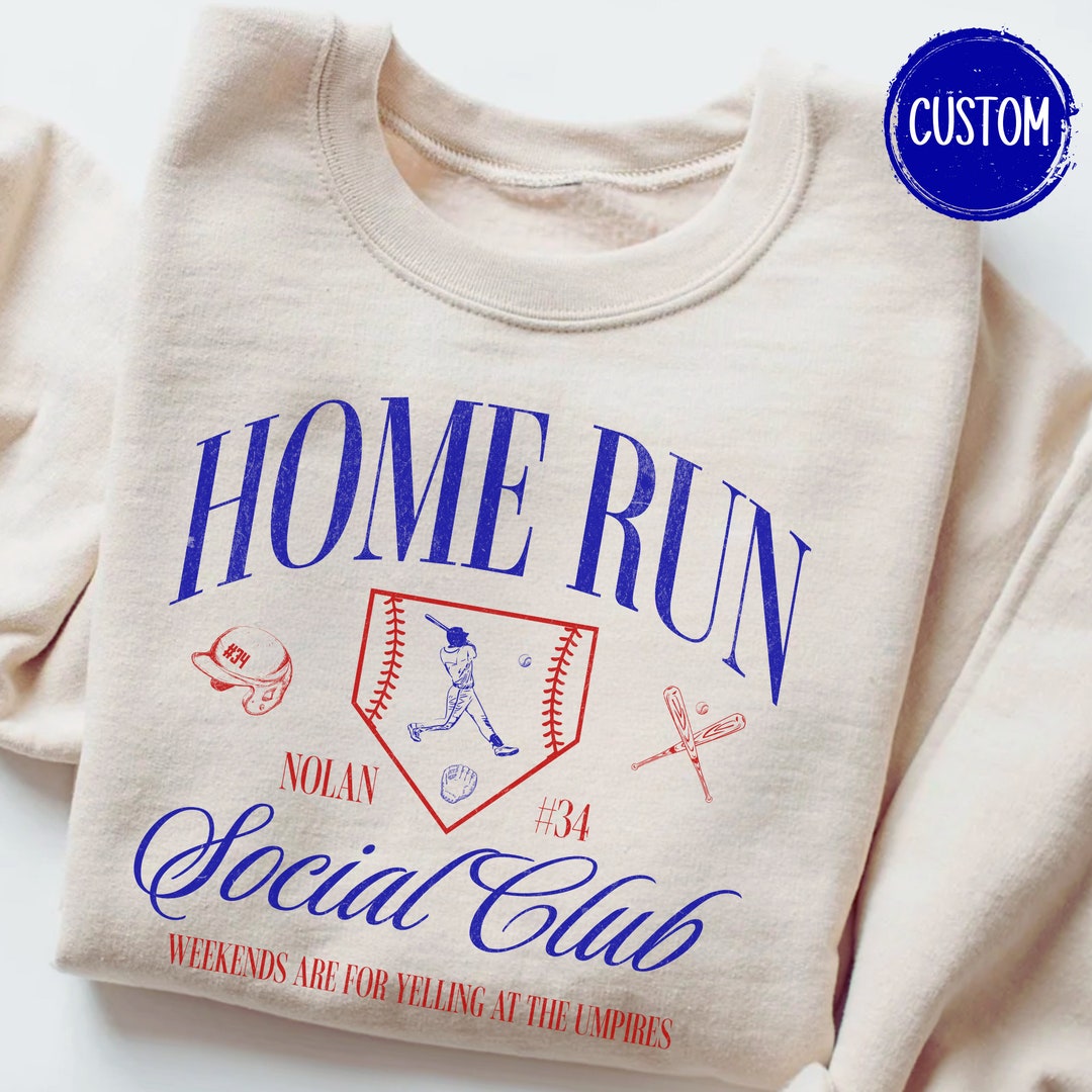 Personalized Home Run Baseball Social Club Sweatshirt Custom Baseball ...