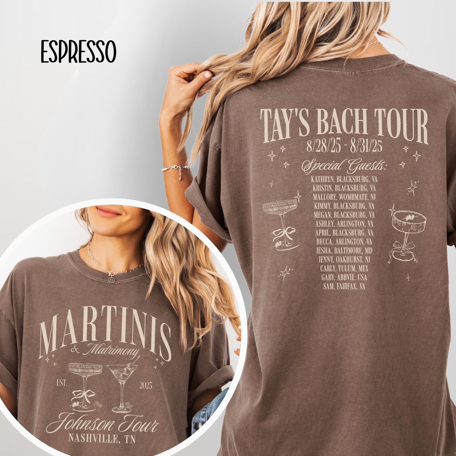 Martini Bachelorette Comfort Color Shirt Custom Name Bachelorette Tour ...